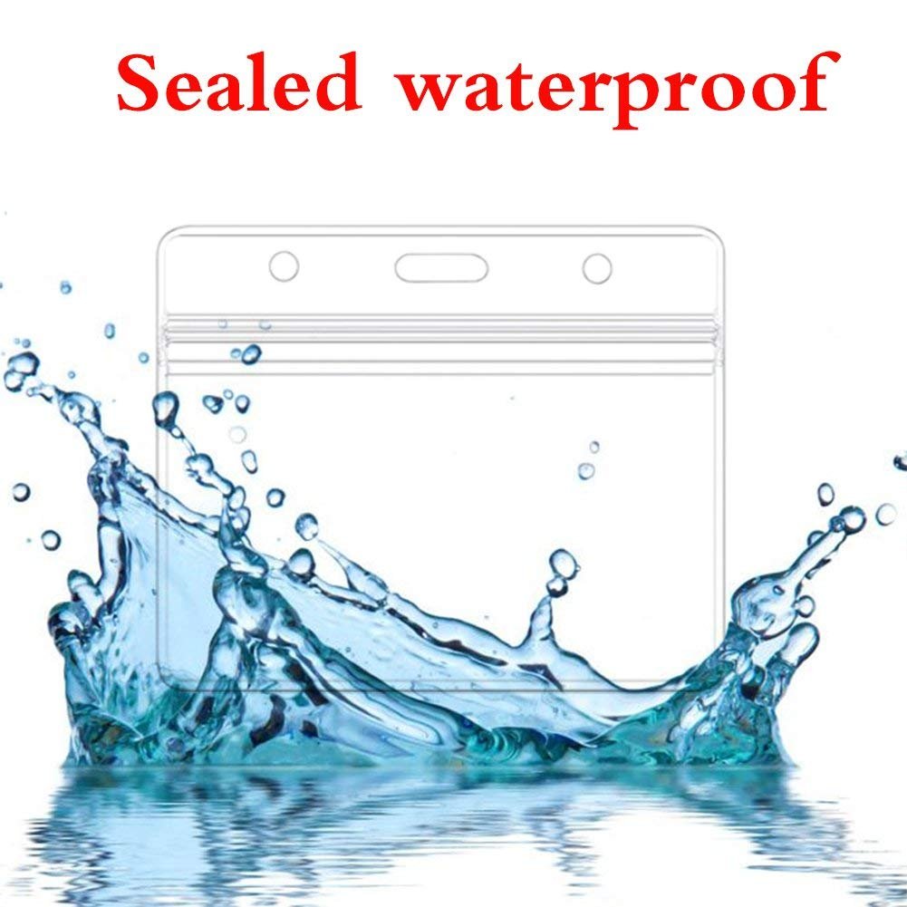 KINGSUM Horizontal Badge Holders Sealable Waterproof Clear Plastic Name Tag ID Card Holder (6Pcs)