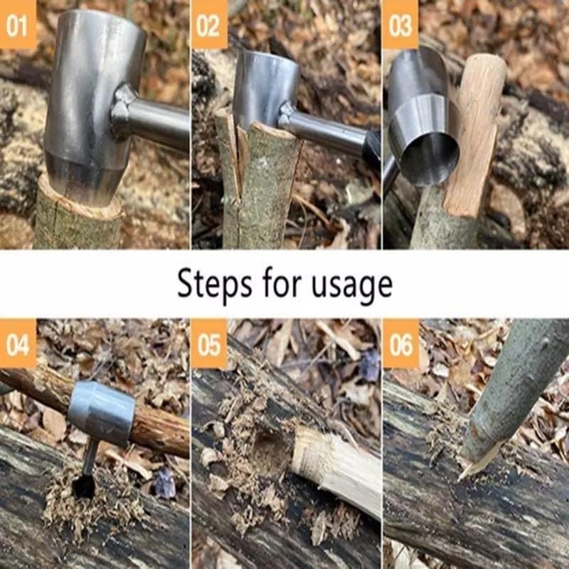 Survival Settlers Tool Bushcraft Hand Auger Wrench, Hand Auger Wrench with Flint Scotch Eye Wood Drill Peg and Manual Hole Maker Multitool with Leather Case Camping