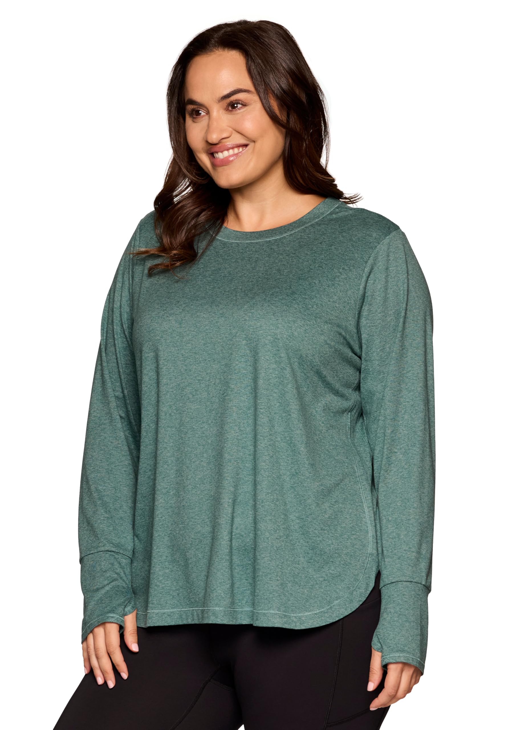 RBX Active Women's Plus Size Workout Top with Thumbholes, Buttery Soft Lightweight Long Sleeve T-Shirt Tunic Relaxed Fit Yoga Top F22 Periwinkle 3X