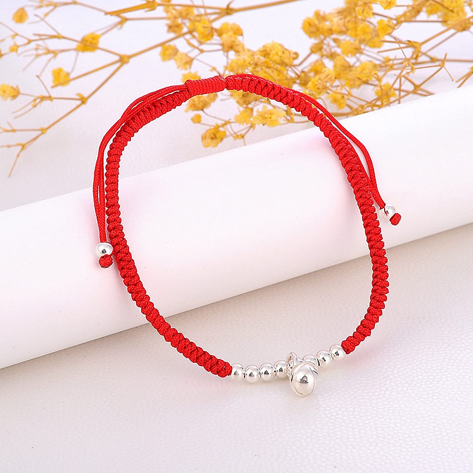 Protection Bracelet for Women and Men Real 925 Sterling Silver Lucky Bell Amulet Red Rope Bracelet Handmade String Adjustable Jewelry Gift Red 6