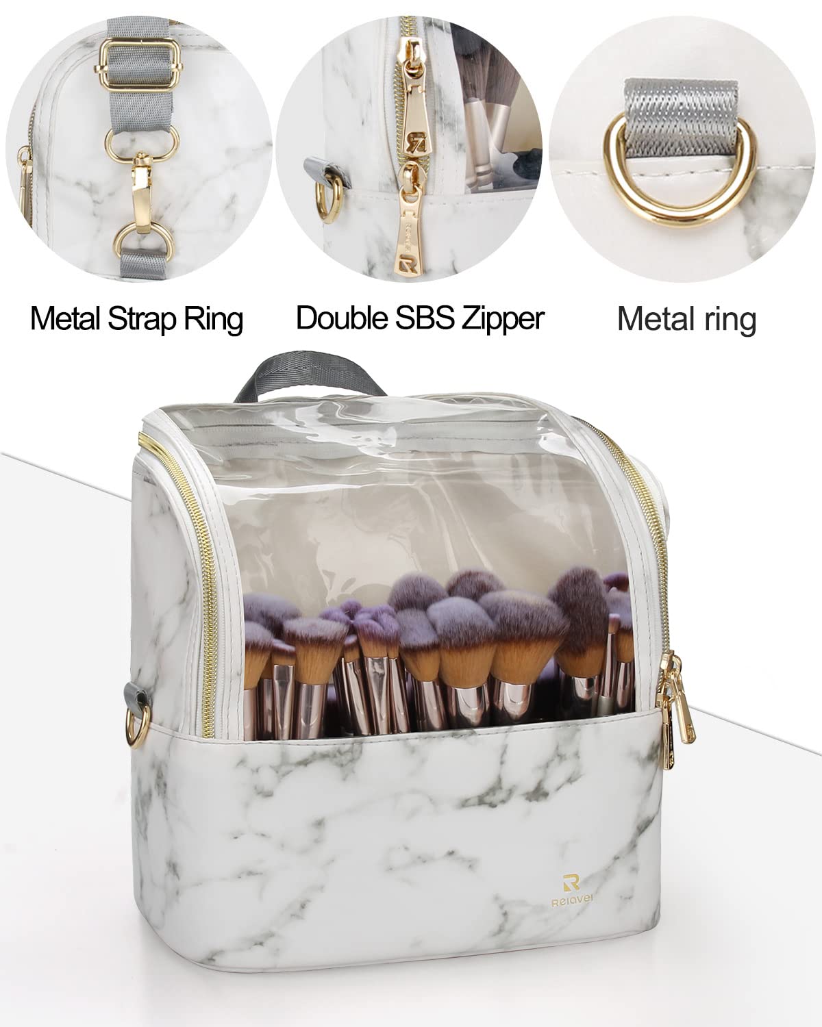 Makeup Brush Case, Stand-up Makeup Cup, Makeup Brush Holder, Travel Professional Cosmetic Bag (large size marble, Large)
