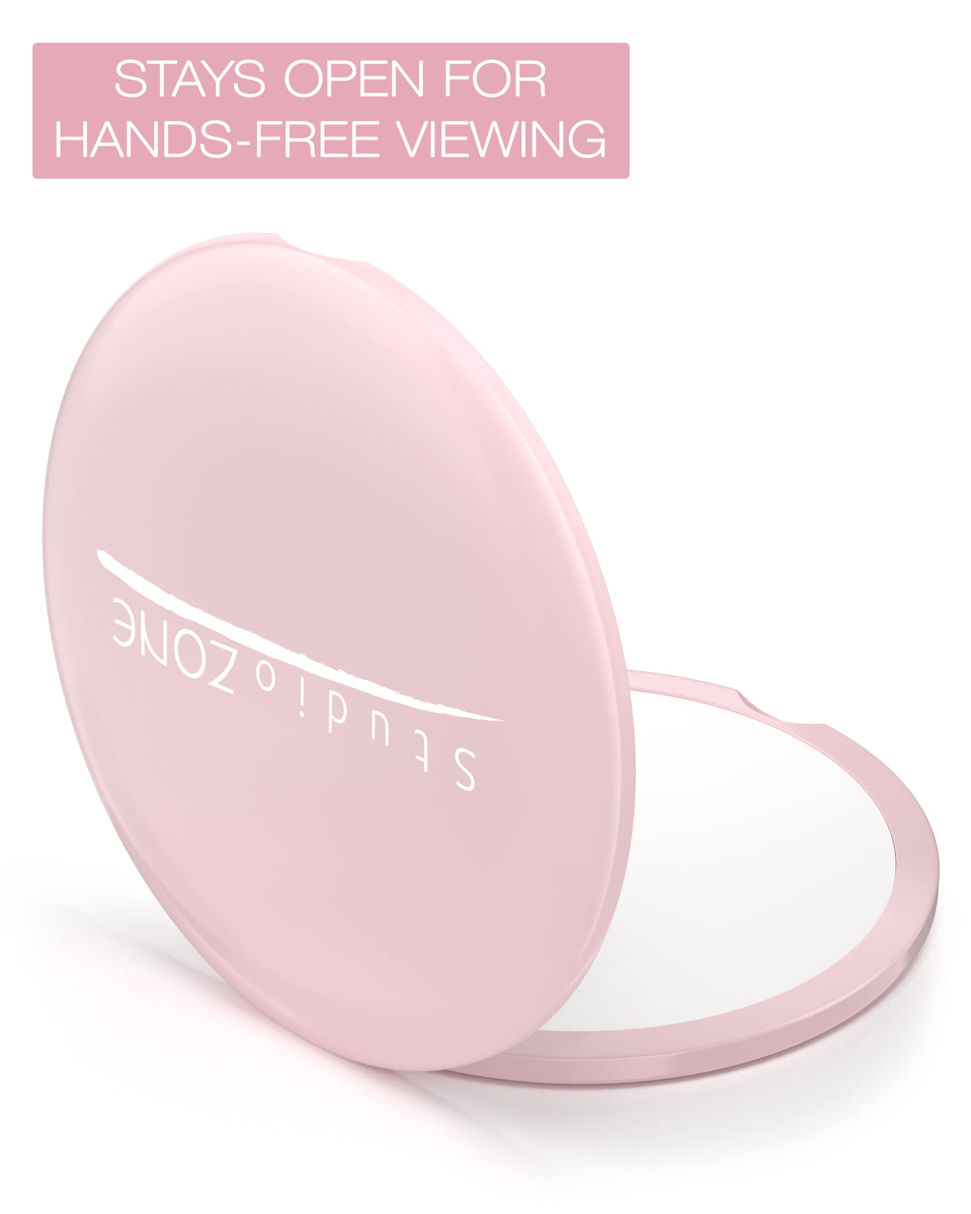 StudioZONE Compact Mirror for Purses - 10X Magnifying - Pink Compact Mirror - Perfect Magnification for Travel - 2-Sided - 10X Makeup Mirror and 1x True View - 4" Diameter
