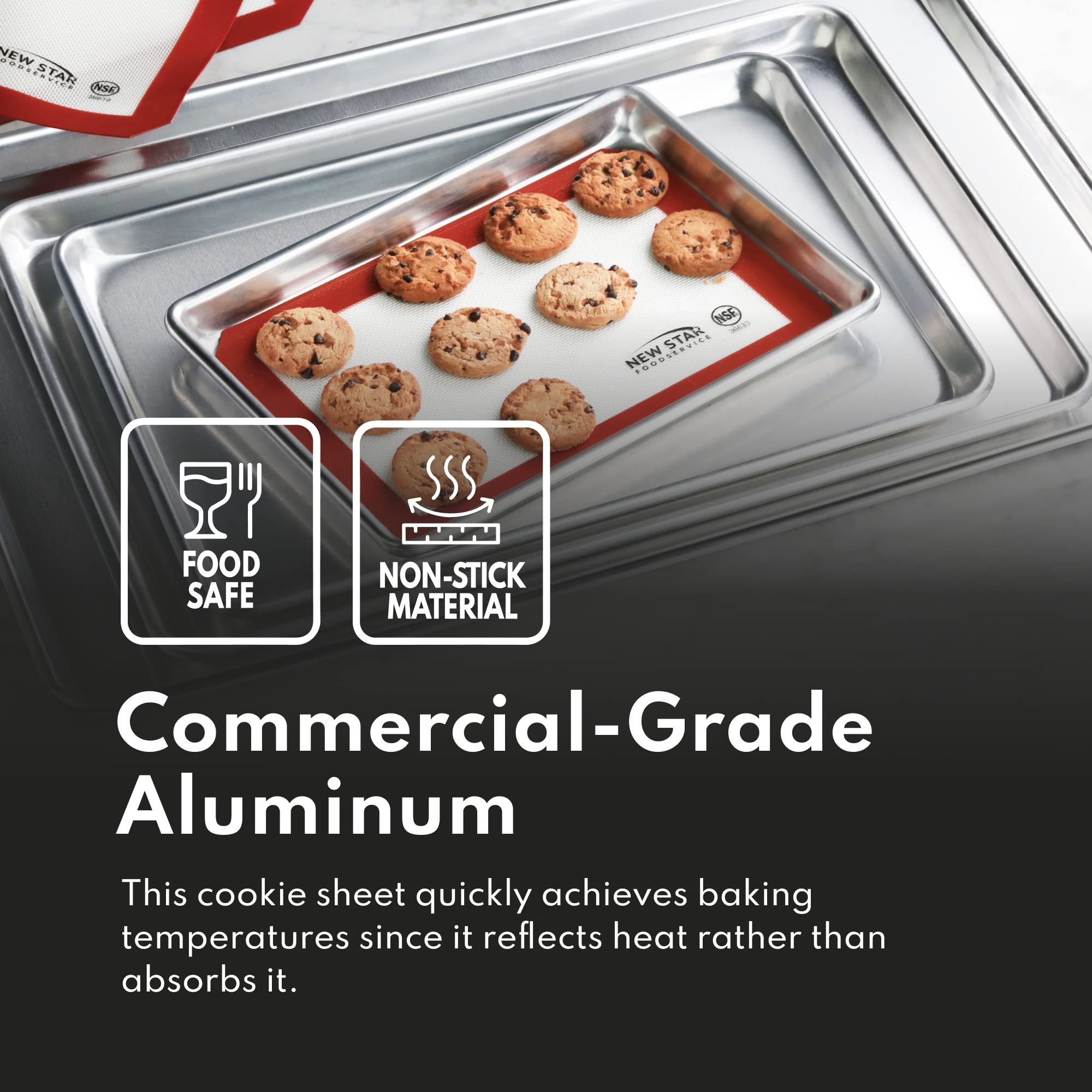 New Star Foodservice 38439 Commercial-Grade 18-Gauge Aluminum Sheet Pan/Bun Pan & Silicone Baking Mat Set, 13" L x 18" W x 1" H (Half Size)