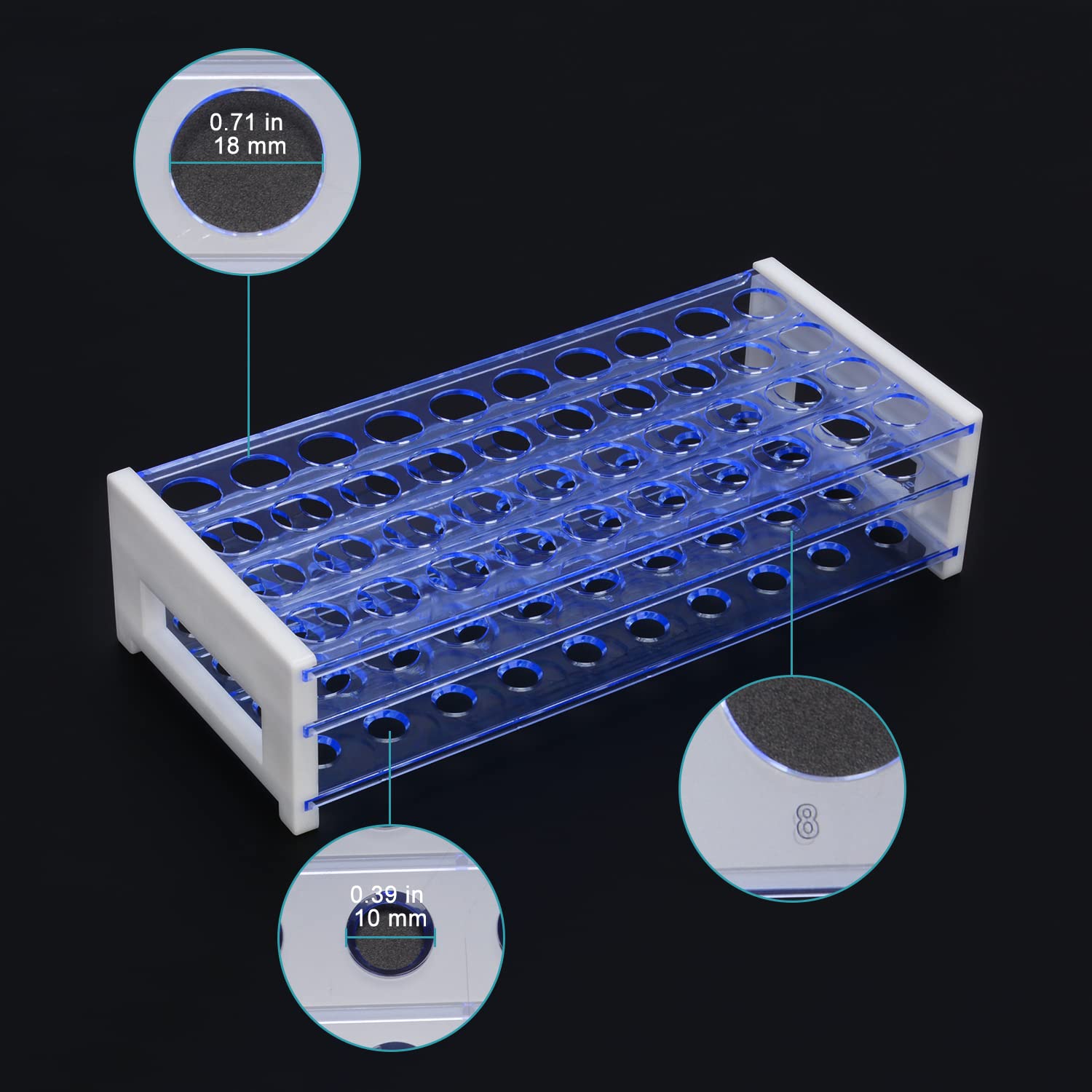 stonylab Test Tube Rack, 3-Tier Detachable Blue Plastic Test Tube Rack Tube Holder Stand Rack for Laboratory Scientific Experiments, 45/64 inch 40-Place