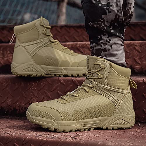 Men's Mid Waterproof Hiking Boot Desert Tactical Boots Breathable with High-Traction Grip, Khaki,45