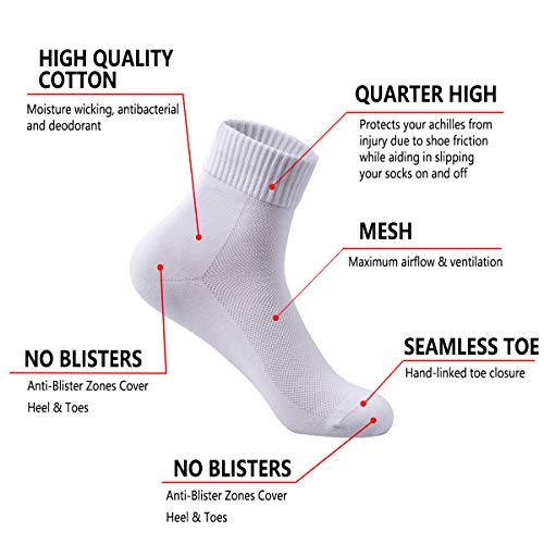 LUDYAN Cotton Quarter Athletic Socks, Running, sports, Sneakers, Everyday, Unisex (Black,White,Grey 5 Pairs), 5*white, Free