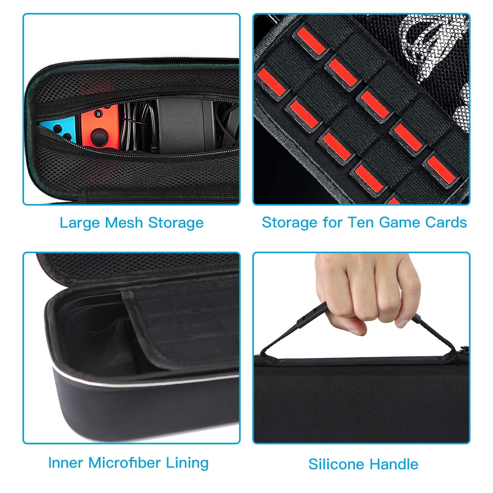 NexiGo Switch Accessories Holiday Bundle, Enhanced Switch/Switch OLED Controller (Black) for Handheld Mode, 6-Axis Gyro, Mapping, Vibration, Game Storage Case with 10 Game Card Holders
