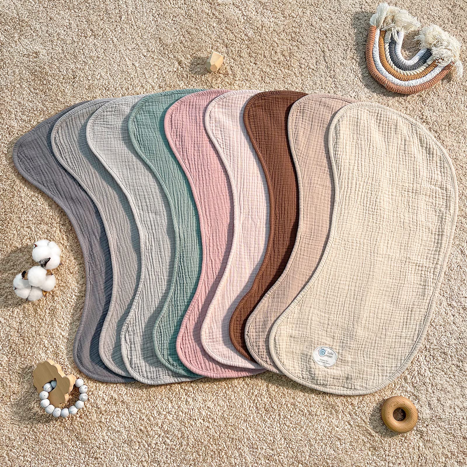 lulumoon Muslin Burp Cloths Sets - Large Cotton Burping Cloth Super Soft and Absorbent for Baby Boys and Girls 6pack (Brown)