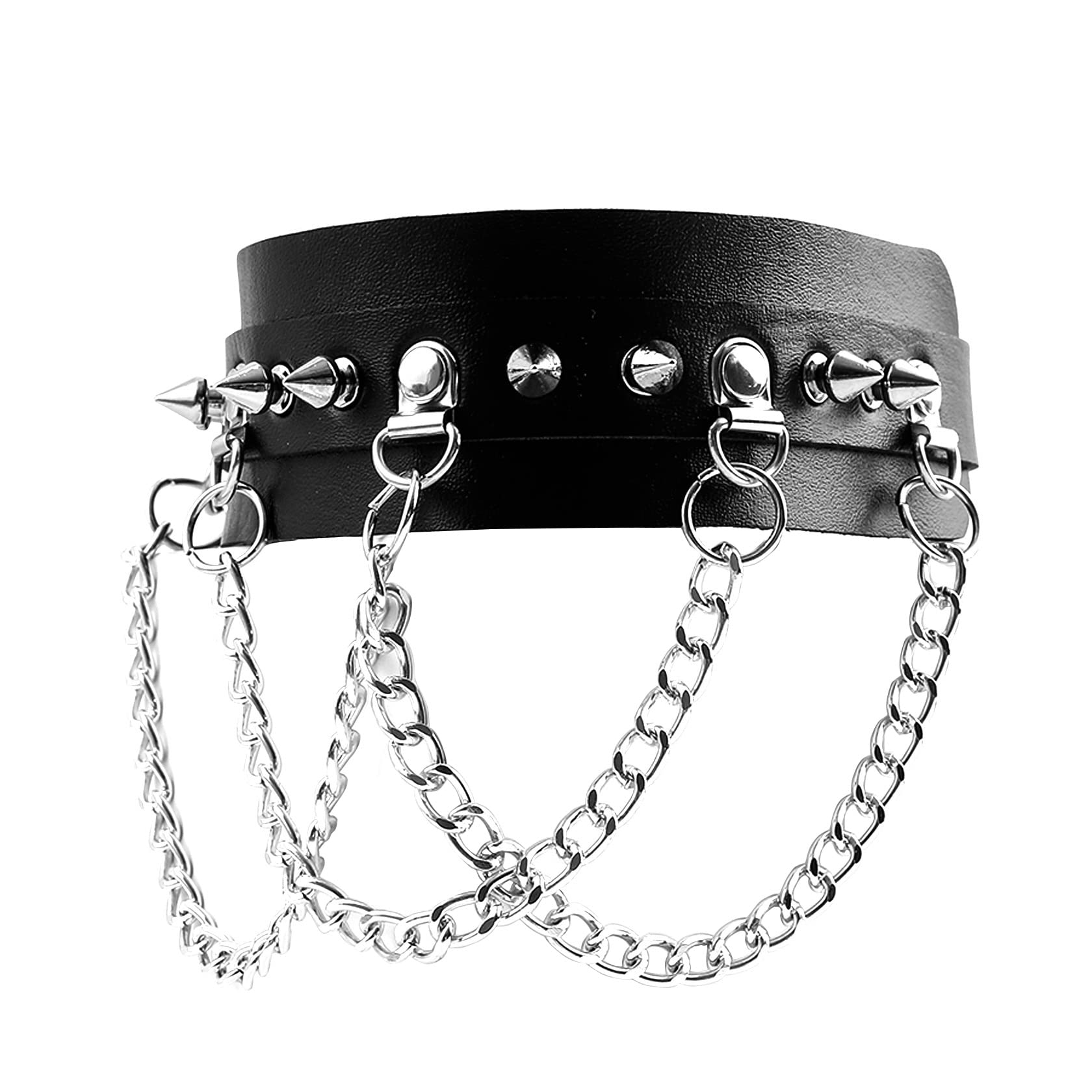 Manfnee Punk Goth Rock Collar for Women Men Leather Spike Chain Vintage Necklace Adjustable Black