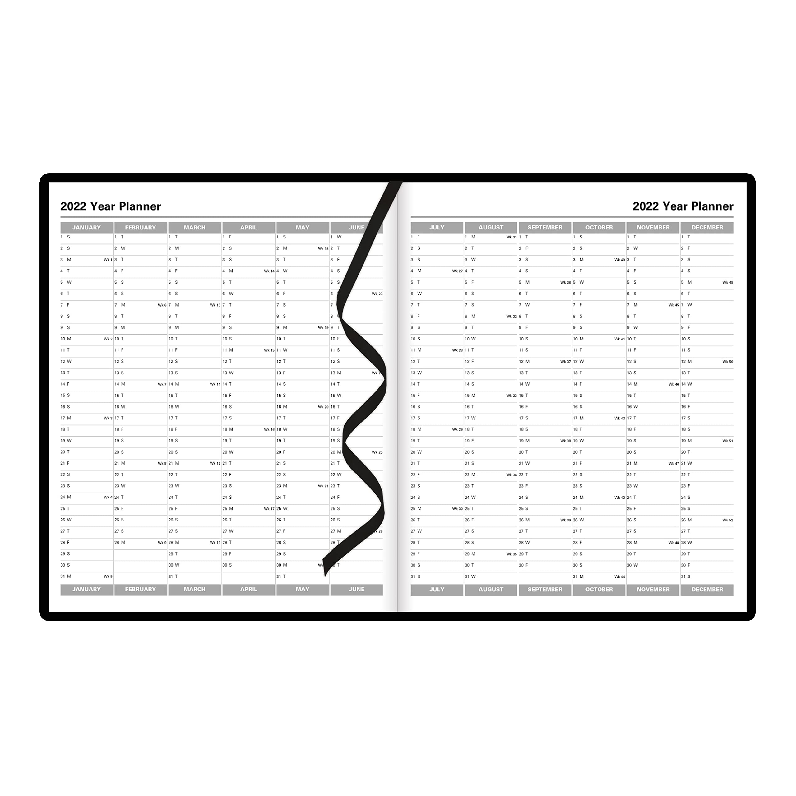 LETTS Roma Weekly Planner, 12 Months, January to December, 2022, Week-to-View, 10.25" x 8.25", Black (C33YIBK-22)