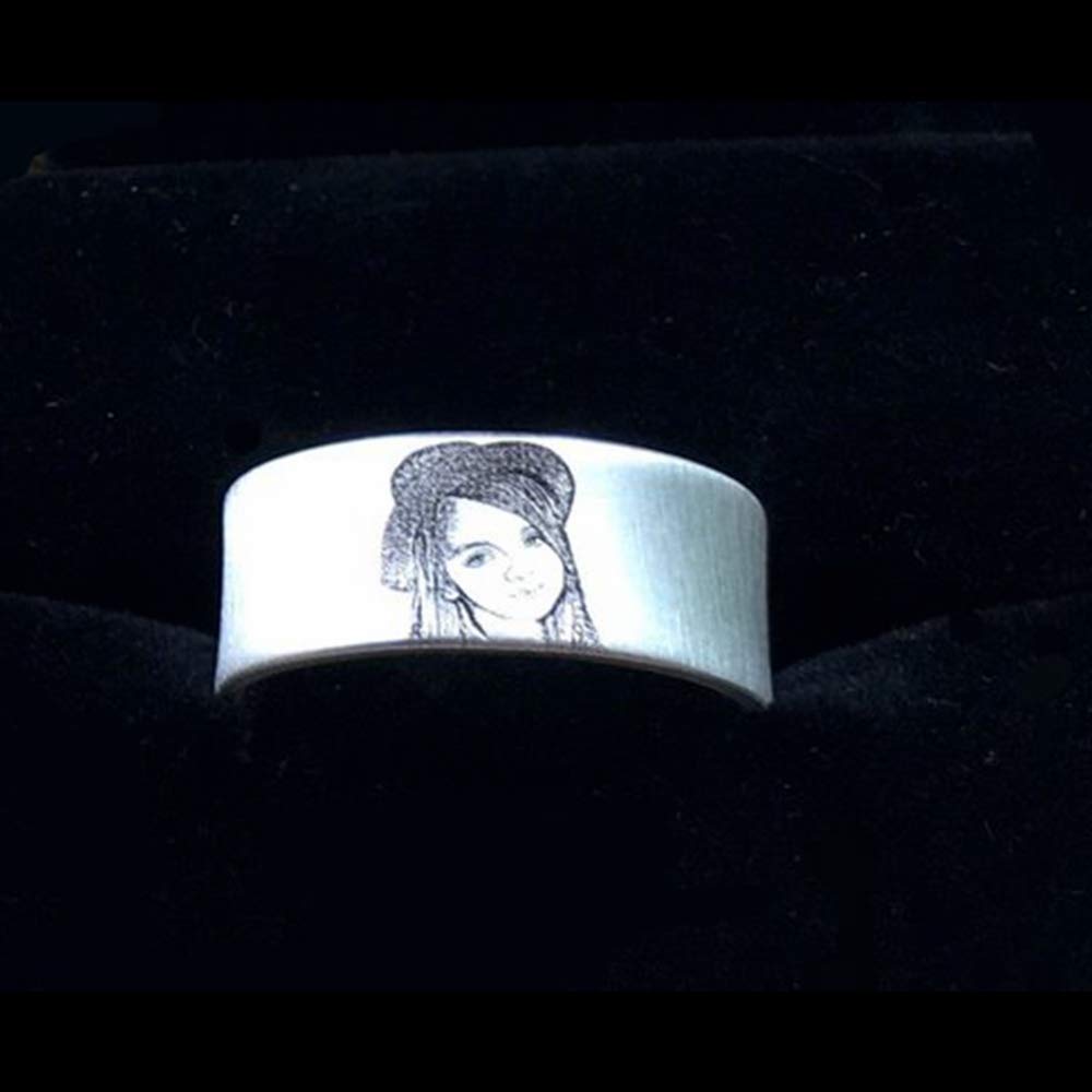 LONAGO Personalized Photo Band Ring 925 Sterling Silver Engraved Pet Cat Dog Pictures Name Word Symbol Band Ring for Men Women, Father Days Gift