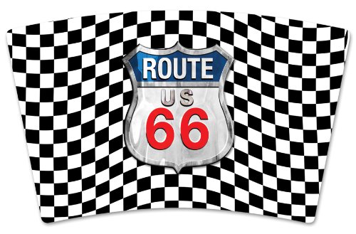 Mugzie Checkered Flag Route 66 Travel Mug with Insulated Wetsuit Cover, 16 oz, Black
