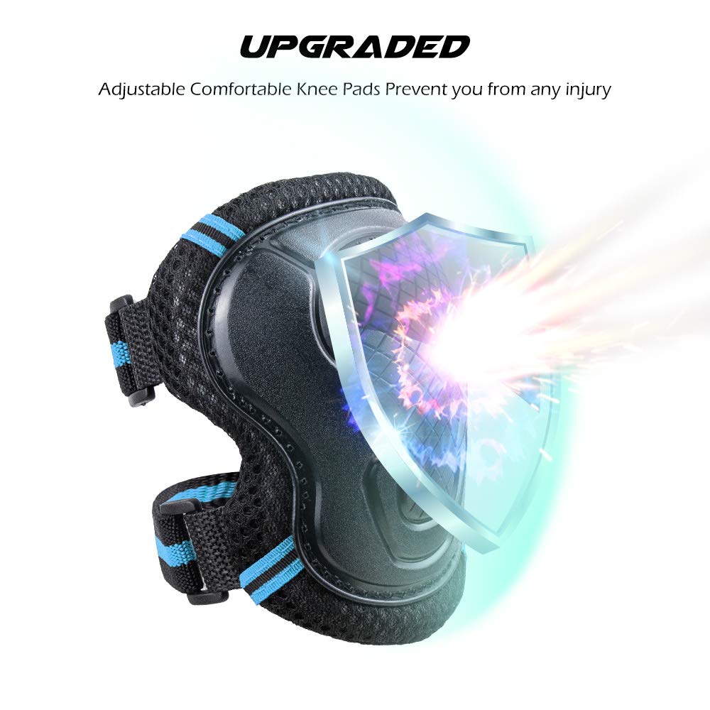 Labeol 6 Pack Kids & Adults Skateboard Ice Roller Skating Protective Gear Elbow Pads Wrist Guard Cycling Riding Knee Protector Set (Black and Blue, Medium)
