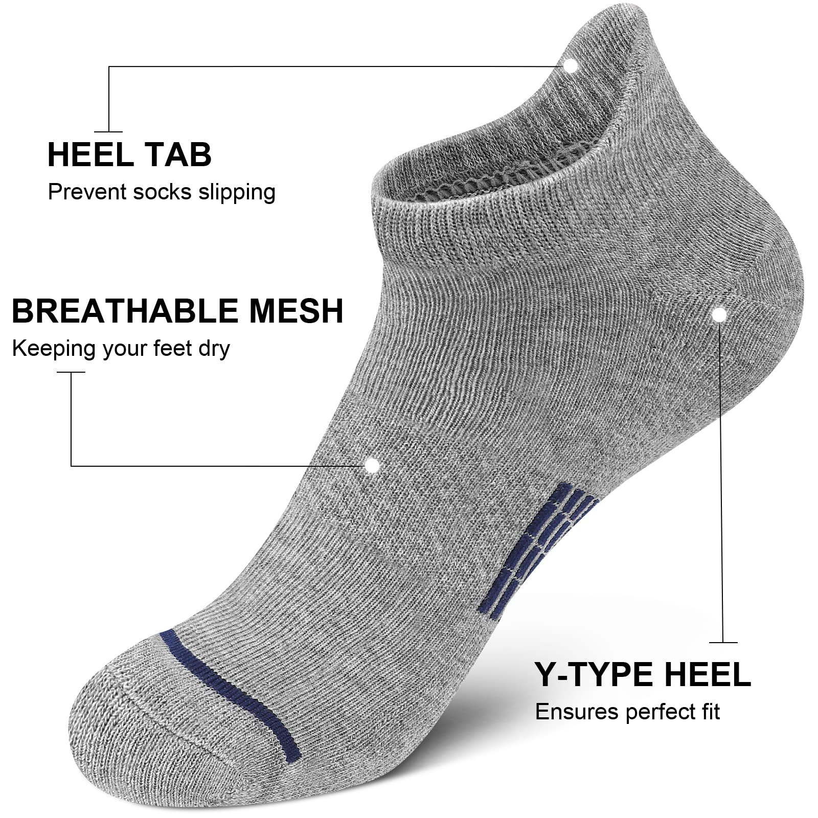 PAPLUS Mens Ankle Running Socks 6 Pairs, Low Cut Cushioned Athletic Sport Tab Socks With Arch Support, Size 6-9