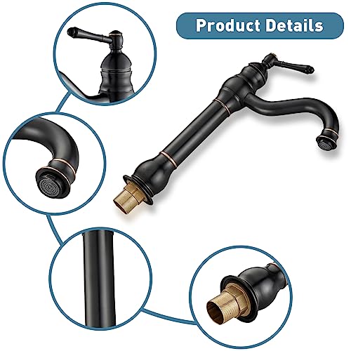 Solepearl Vessel Sink Faucet Oil Rubbed Bronze, 360° Swivel Bathroom Sink Faucet with Pop Up Drain, Countertop 7.87" Tall Spout Single Handle Lavatory Vanity Mixer Tap, Single Hole Deck Mount