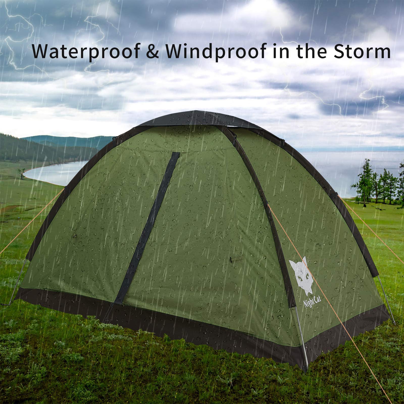 Night Cat Backpacking Tent with Inflatable Sleeping Pad Lightweight Waterproof Portable Easy Setup Outdoors for One 1 to 2 Persons
