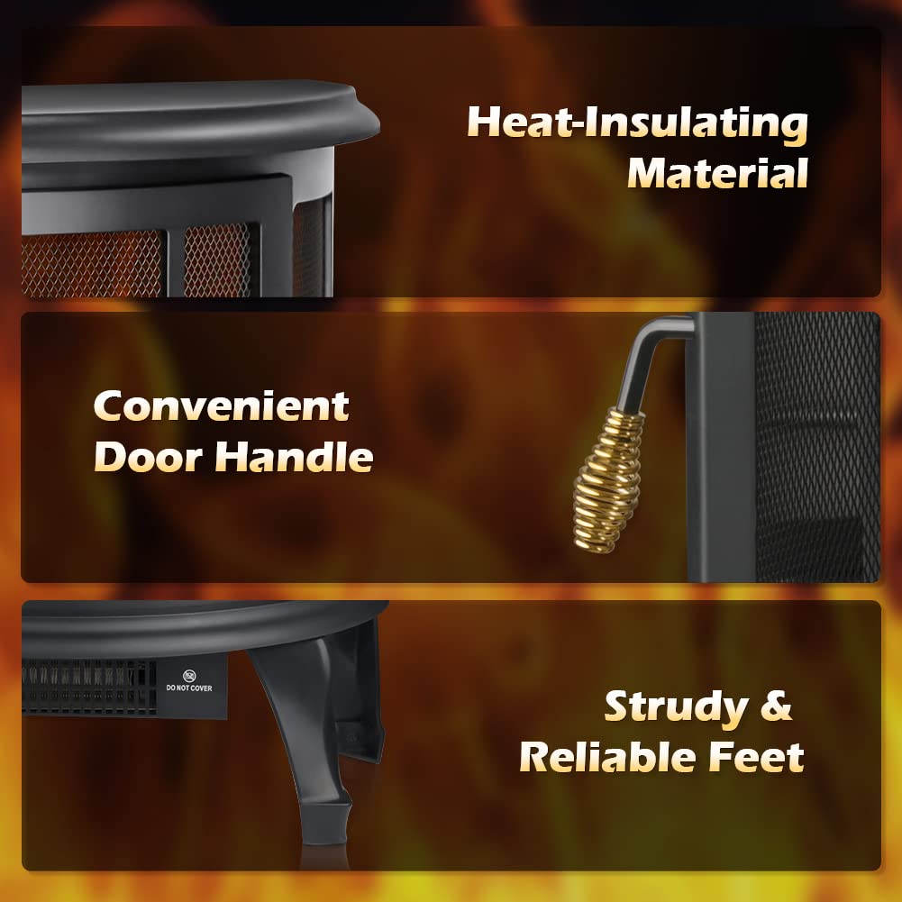 LifePlus Electric Fireplace, 25 Inch Fireplace Heater with Thermostat, Freestanding Fireplace Stove with Real & Adjustable Flame, Overheating Protection, 1500W Space Heater for Home Indoor Use