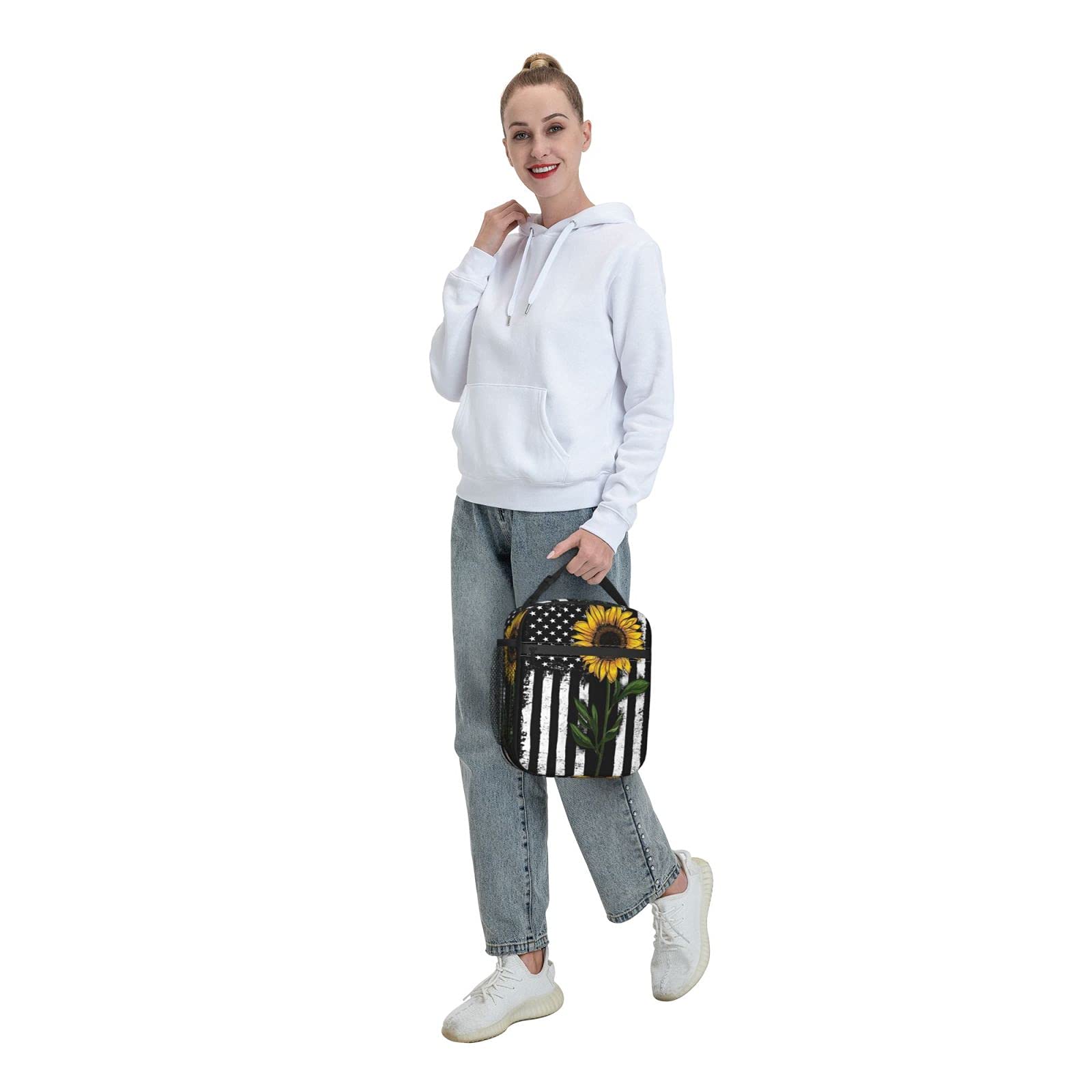 Poltbaie Sunflower And American Flag Insulated Lunch Bag