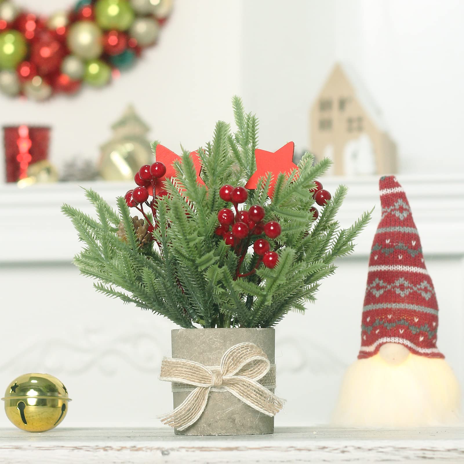 JIALEIXI 2PCS Small Christmas Tree,Tabletop Mini Xmas Tree,9" Artificial Little Potted for Christmas Decor,Suitable for Weddings, Holidays, Christmas and Other Festivals.(Red/Green)