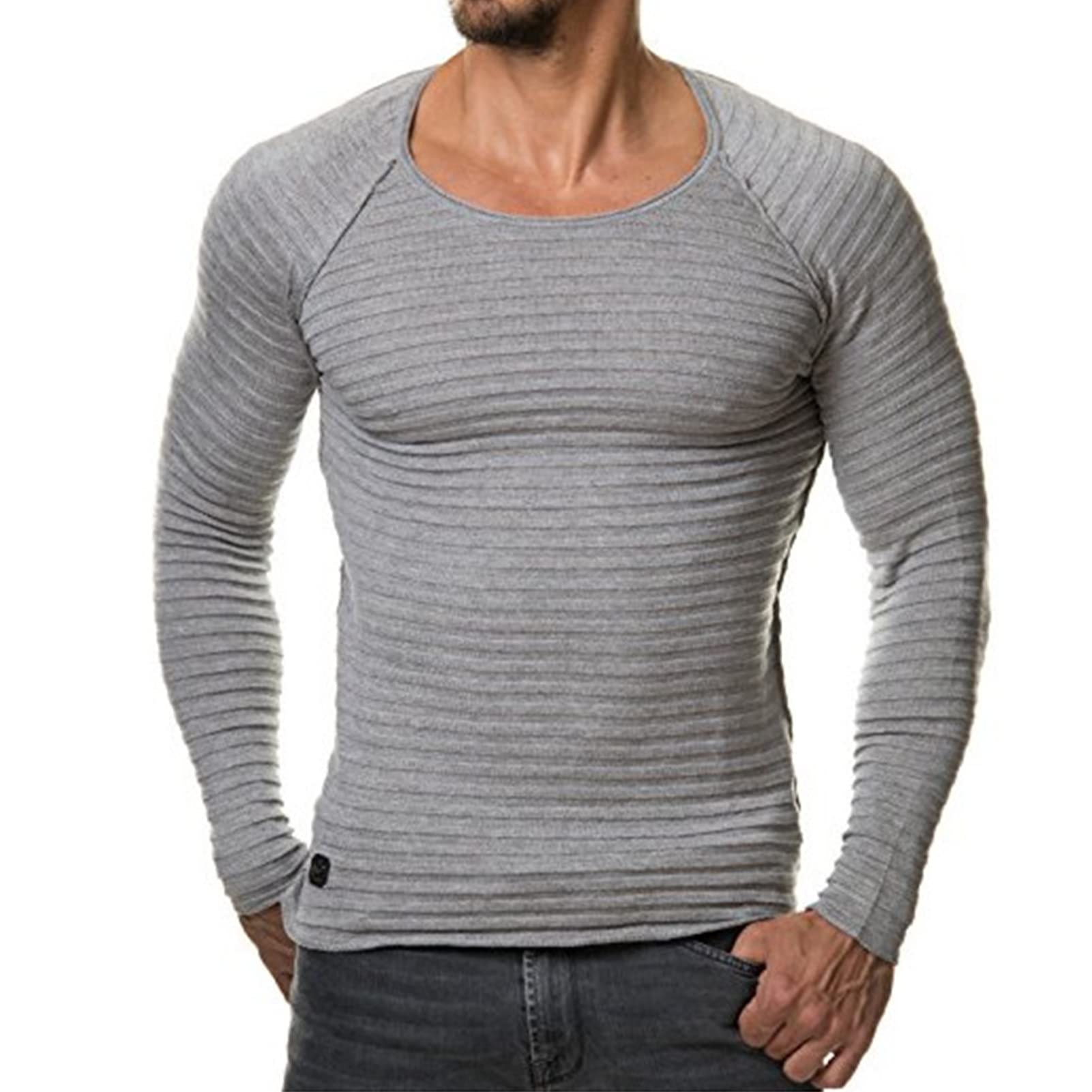 Men's Muscle T-Shirt Stretch Long Sleeve Gym Workout Bodybuilding Training Tee Shirts Shirts Breathable Gym Tops Grey