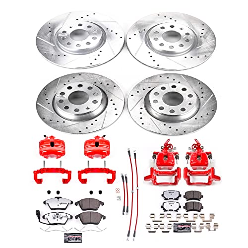 Power Stop Front and Rear KCH11262-26 Z26 Street Warrior Brake Pad Rotor Caliper and Hose Kit