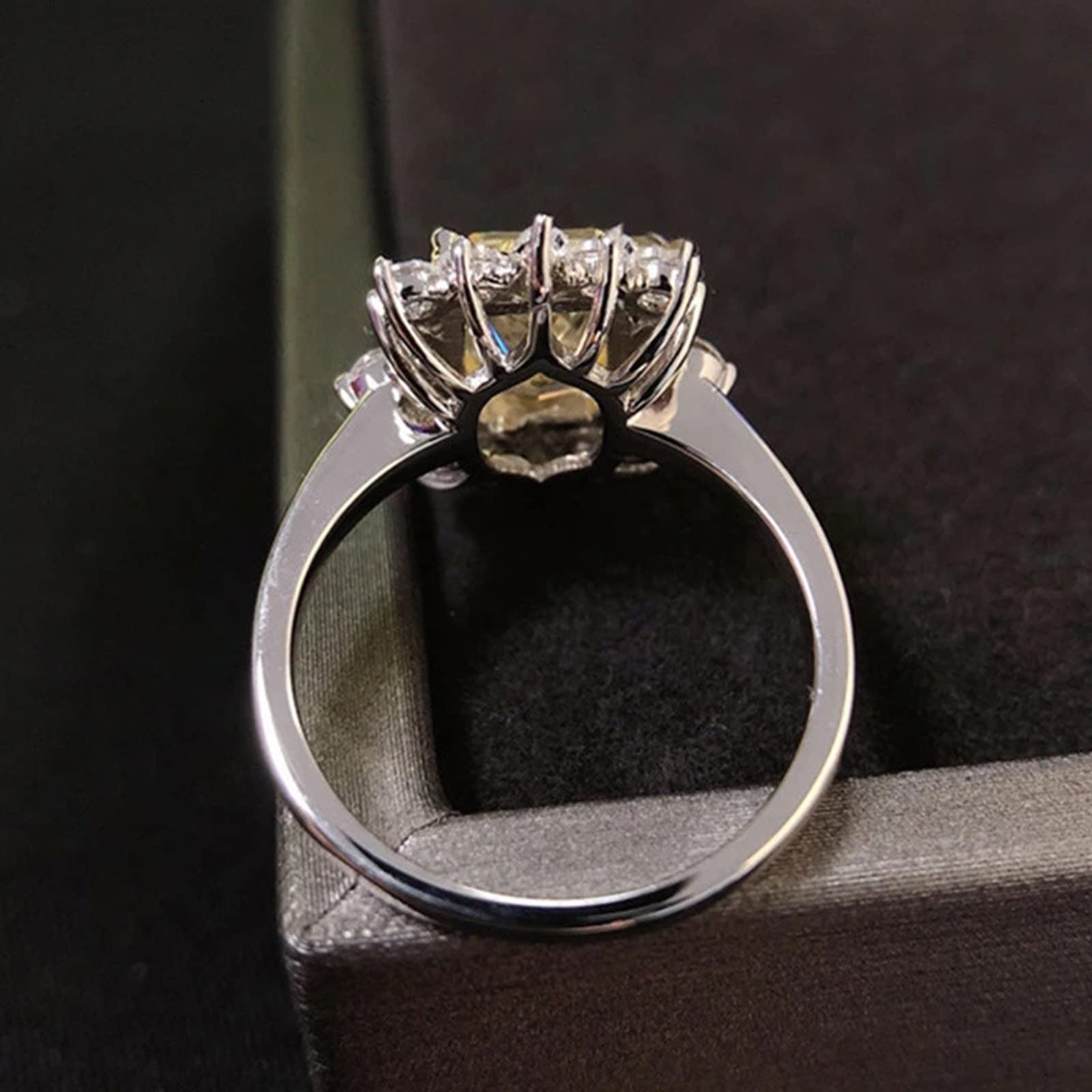 Psiroy 925 Sterling Silver Plated Dainty Halo Engagement Ring Created Citrine CZ Wedding Ring for Women Size 10
