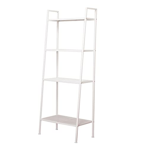 WEI WEI GLOBAL 4-Tier Ladder Shelf Bookcase - Metal Bookshelf - Open Shelf Display Rack Storage Organizer for Home, Office, Living Room, Bedroom, Kitchen, and Bathroom - White