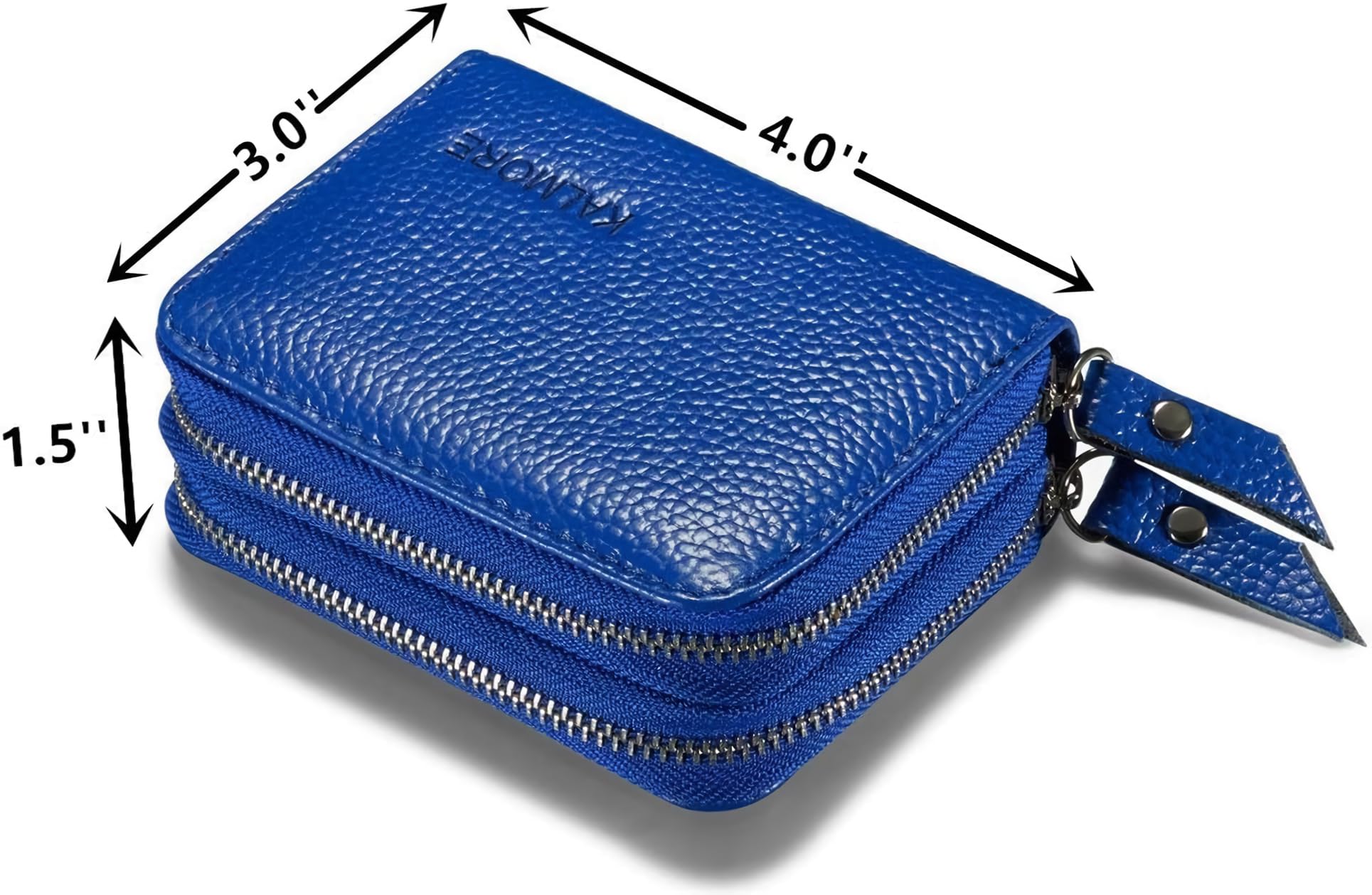 KALMORE Women's Leather RFID Secured Spacious Cute Card Wallet Small Purse, Blue, Two Zippers