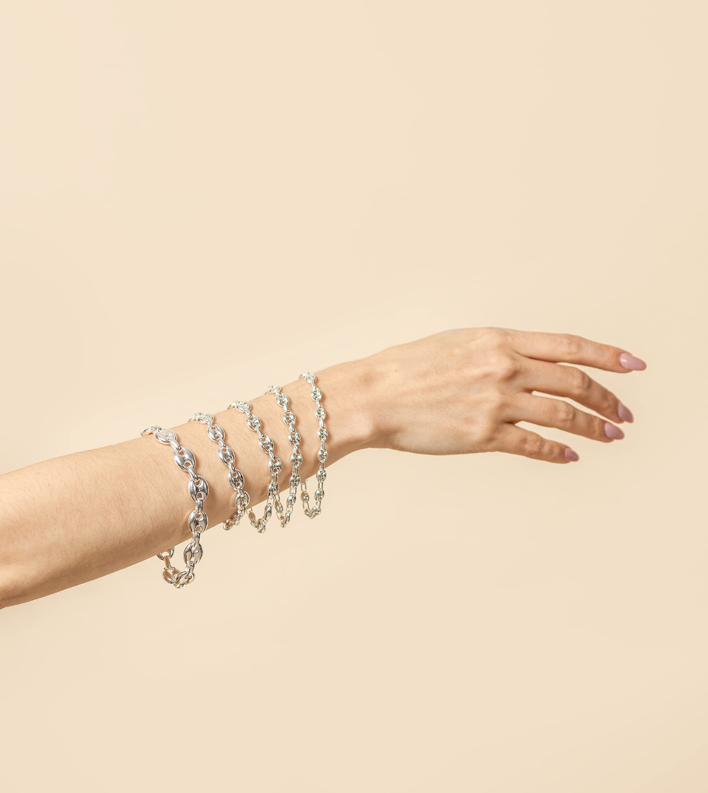 Olive & Chain 925 Sterling Silver Puffed Mariner Link Chain Bracelet, Hypoallergenic, Lobster Clasp Closure, Unisex Men’s Women’s