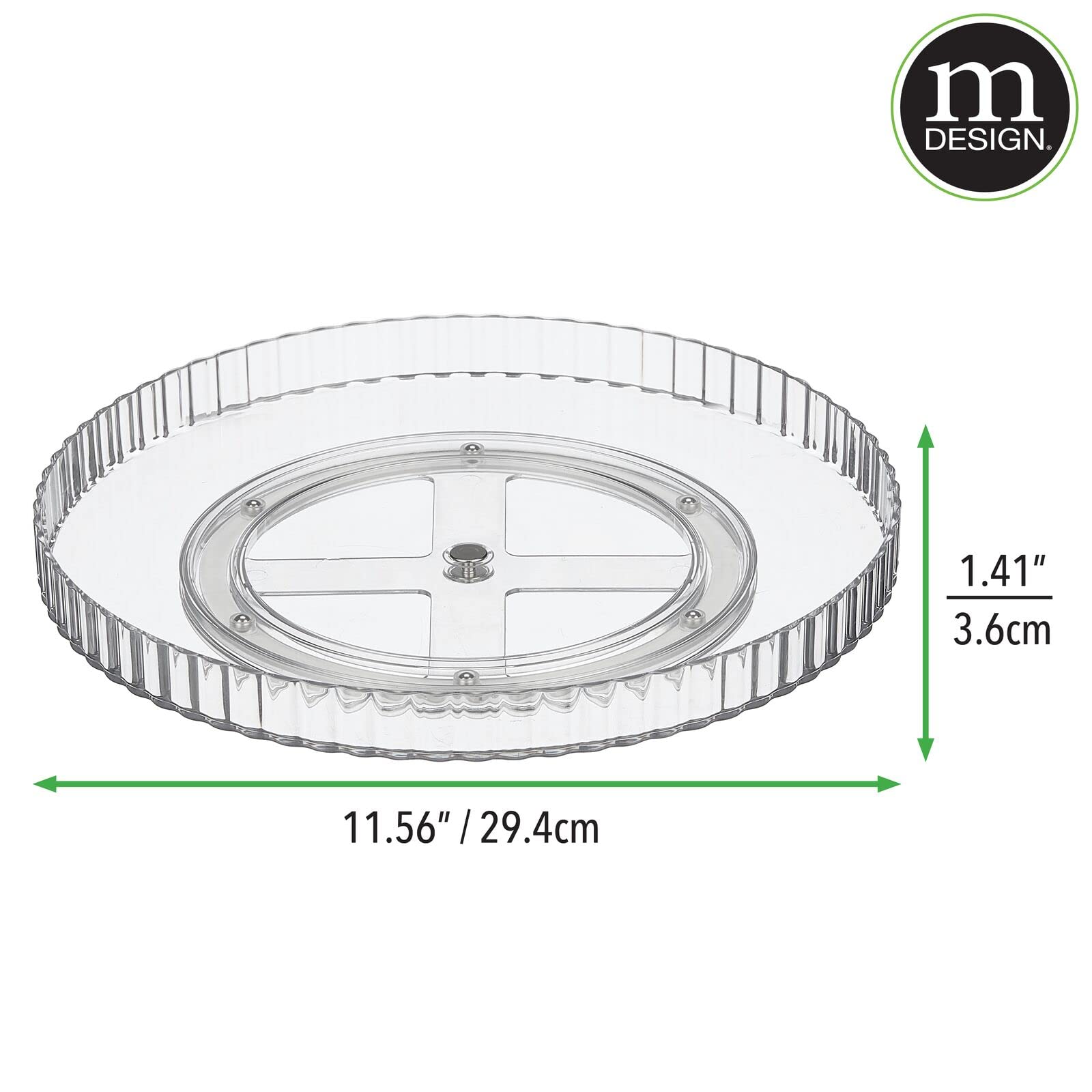 mDesign Plastic Deep Bathroom Bin with Handles and 11.5" Fluted Lazy Susan Turntable Plastic Spinner Combo Set for Organization in Bathroom, Closet, Cabinet, or Vanity Countertop - Set of 2 - Clear