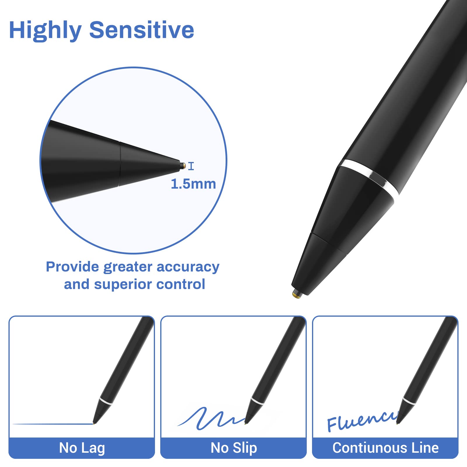 Stylus Pen for Touch Screens, Active Pencil Smart Digital Pens Fine Point Stylist Compatible with iPhone iPad Pro Air Mini and Other Tablets