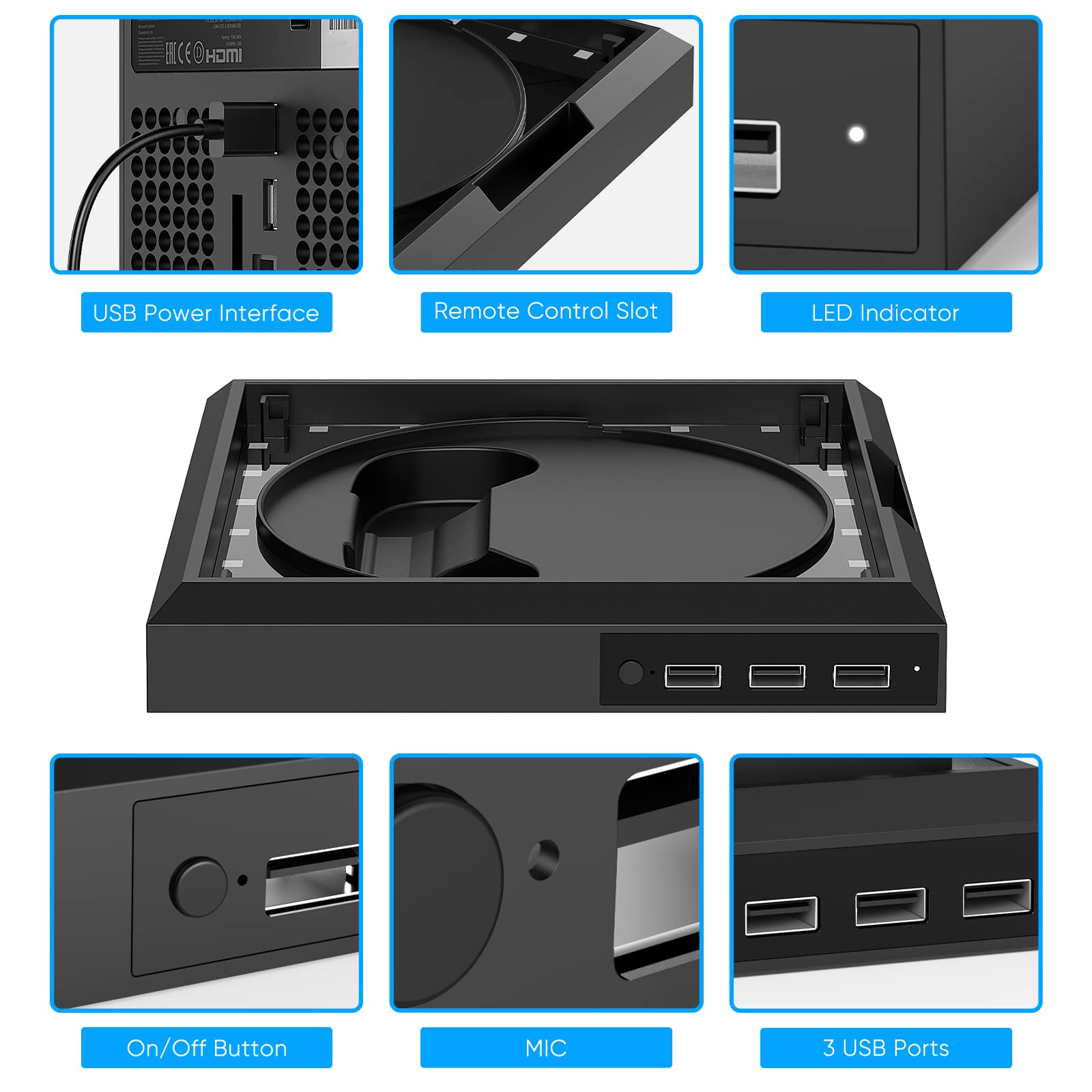 RGB LED Light Stand for Xbox Series X with 3 Extra USB Port, YUANHOT 7 Colors 10 Effects Vertical LED Stand Compatible with Xbox Series X/S Console