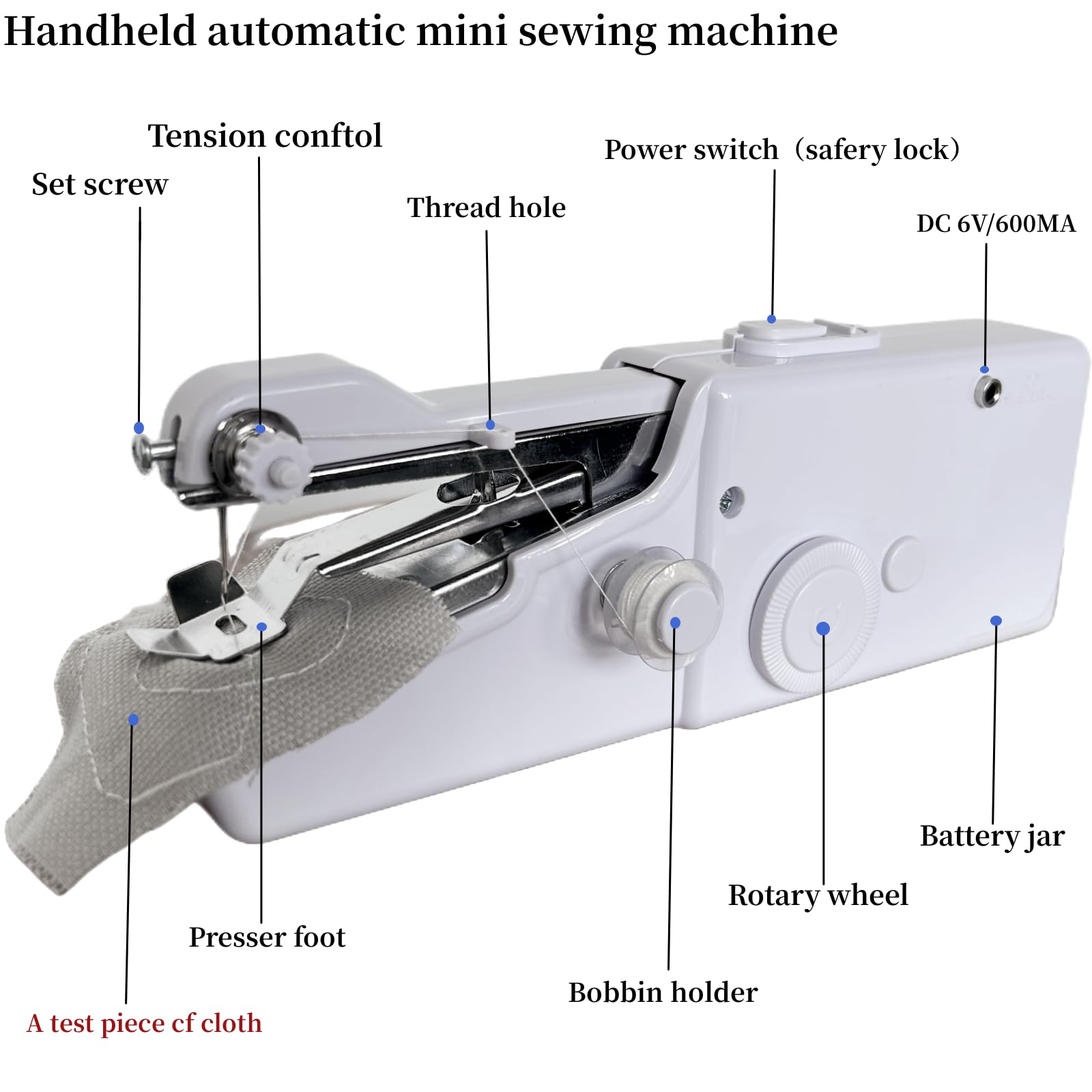 JIAOYAZI Handheld Automatic Sewing Machine Portable Sewing Machine Ideal for quick sewing of home travel, fabrics, DIY clothing or children's fabrics