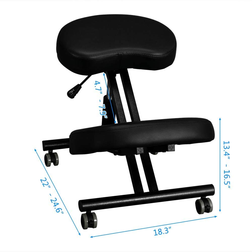 Kneeling Chair Adjustable Stool for Home and Office, Improve Posture, Neck & Back Pain Relief with Thick Comfortable Cushion, Angled Seat, Lockable Casters & Pneumatic Rod Adjustable Height