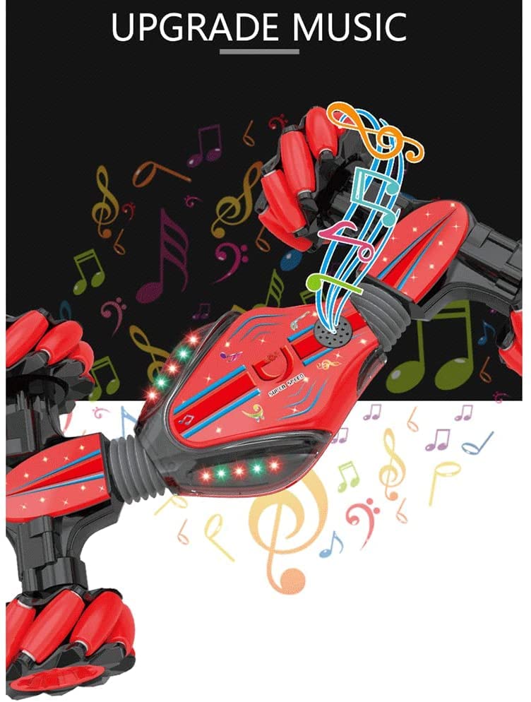 RC Stunt Car, 4WD 2.4GHz Remote Control Car Deformable All-Terrain Off Road Car, 360 Degree Flips Double Sided Rotating Race Car with Gesture Sensor Watch Lights Music for Kids (Red) M76