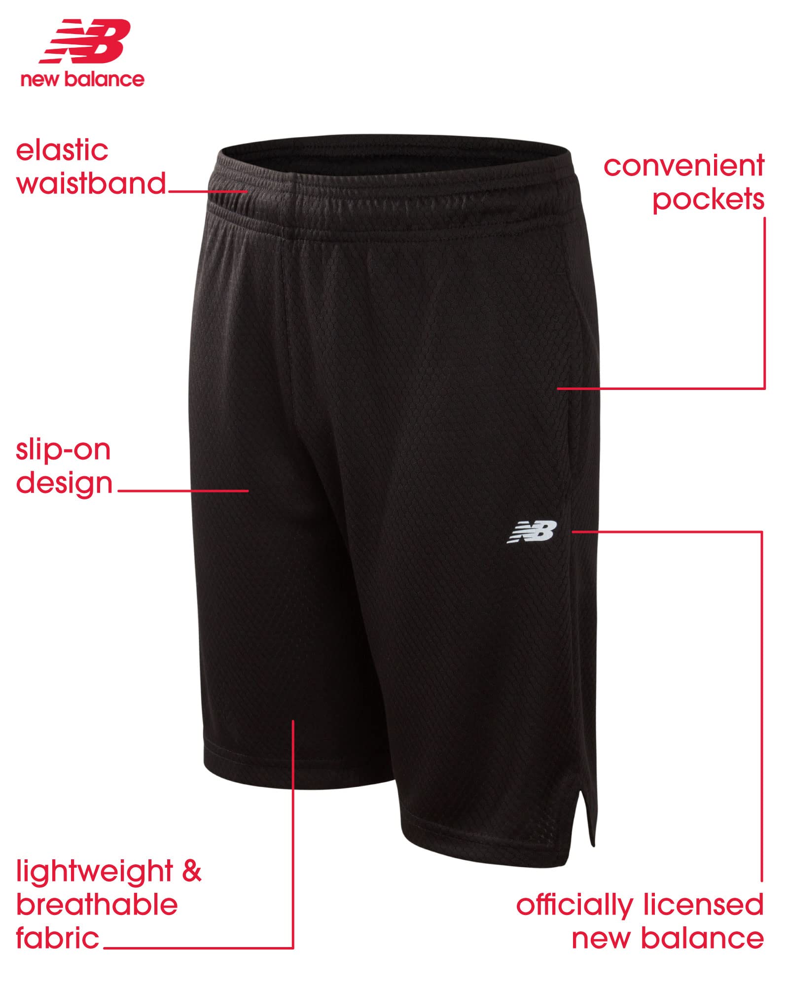New Balance Boys' Athletic Shorts - 2 Pack Active Performance French Terry Gym Shorts (4-16), Size 8, Black/Black