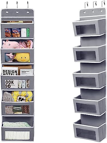 Ripamedar 5-Shelf Over Door Hanging Organizer, Wall Mount Storage for Bedroom, Door Organizer with Clear Windows, Over The Door Storage for Pantry Nursery Bathroom Closet Dorm (Gray)