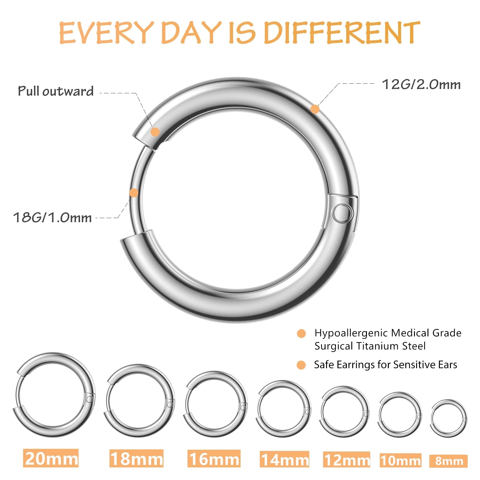 JICHENGEM 7Pairs Hypoallergenic Silver Gold Black Stud Earrings Set, Titanium Stainless Steel, 2-8mm CZ Cartilage Stud Earrings Jewelry for Women Men