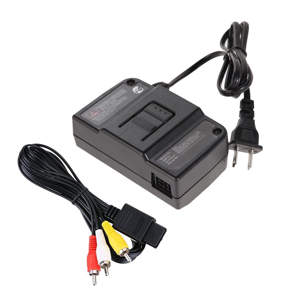 N64 Power Supply, Replacement AC Adapter Power Supply and AV Composite Video Cable Cord Compatible with Nintend 64 / N64