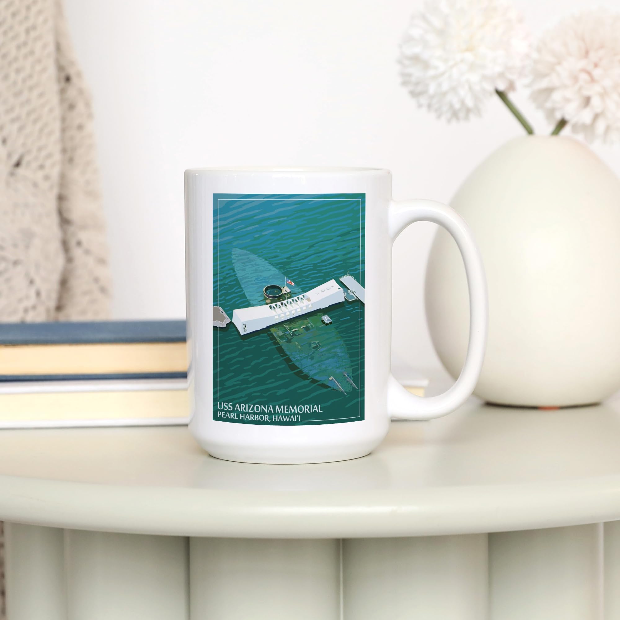 Lantern Press Pearl Harbor, Hawaii, USS Arizona Memorial (15oz White Ceramic Coffee and Tea Mug, Dishwasher and Microwave Safe)