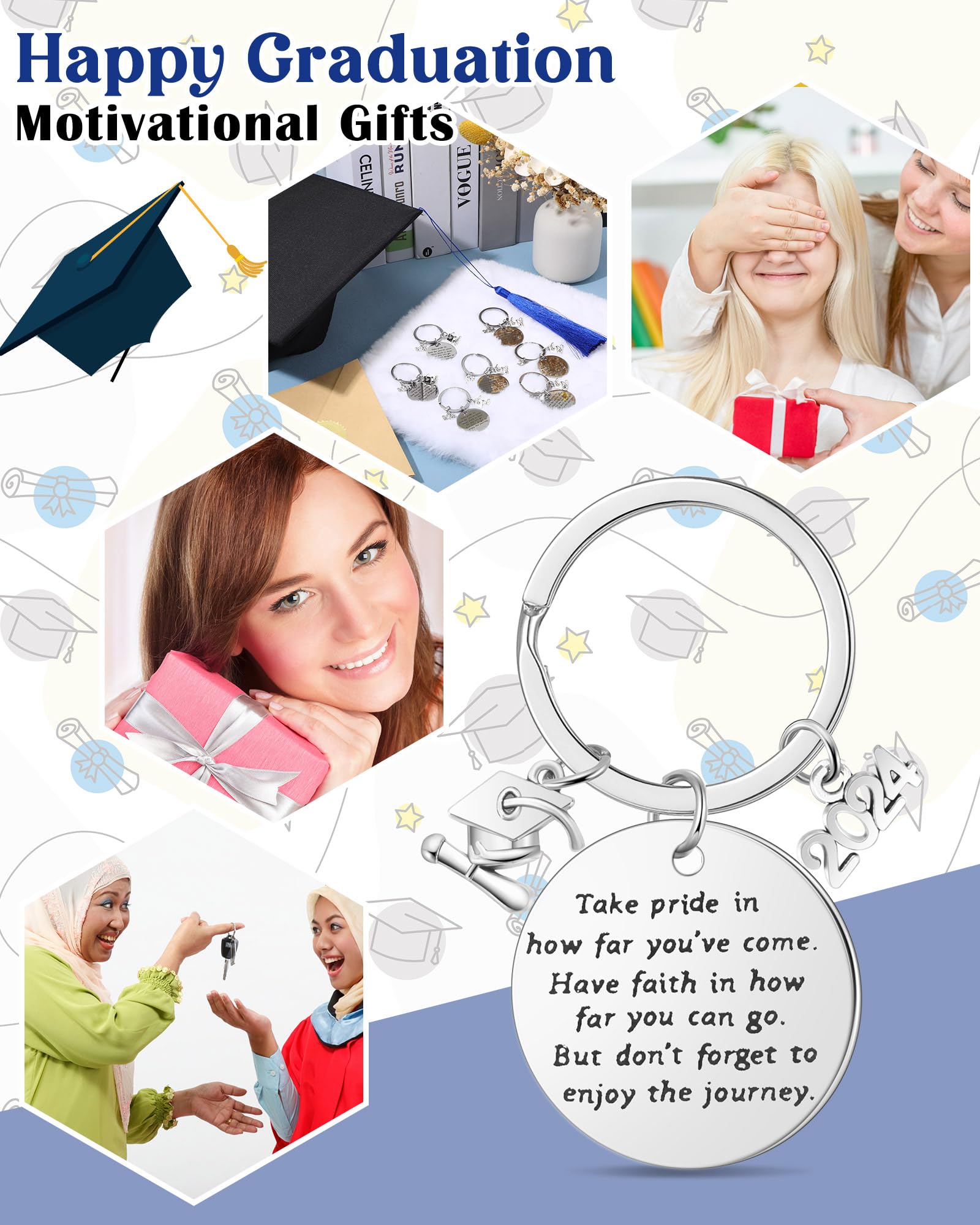 Sasylvia Graduation Keychain 2024 Bulk Inspirational Graduation Gift Keychain 2024 Class Keychains Gifts Motivational(24 Pcs)