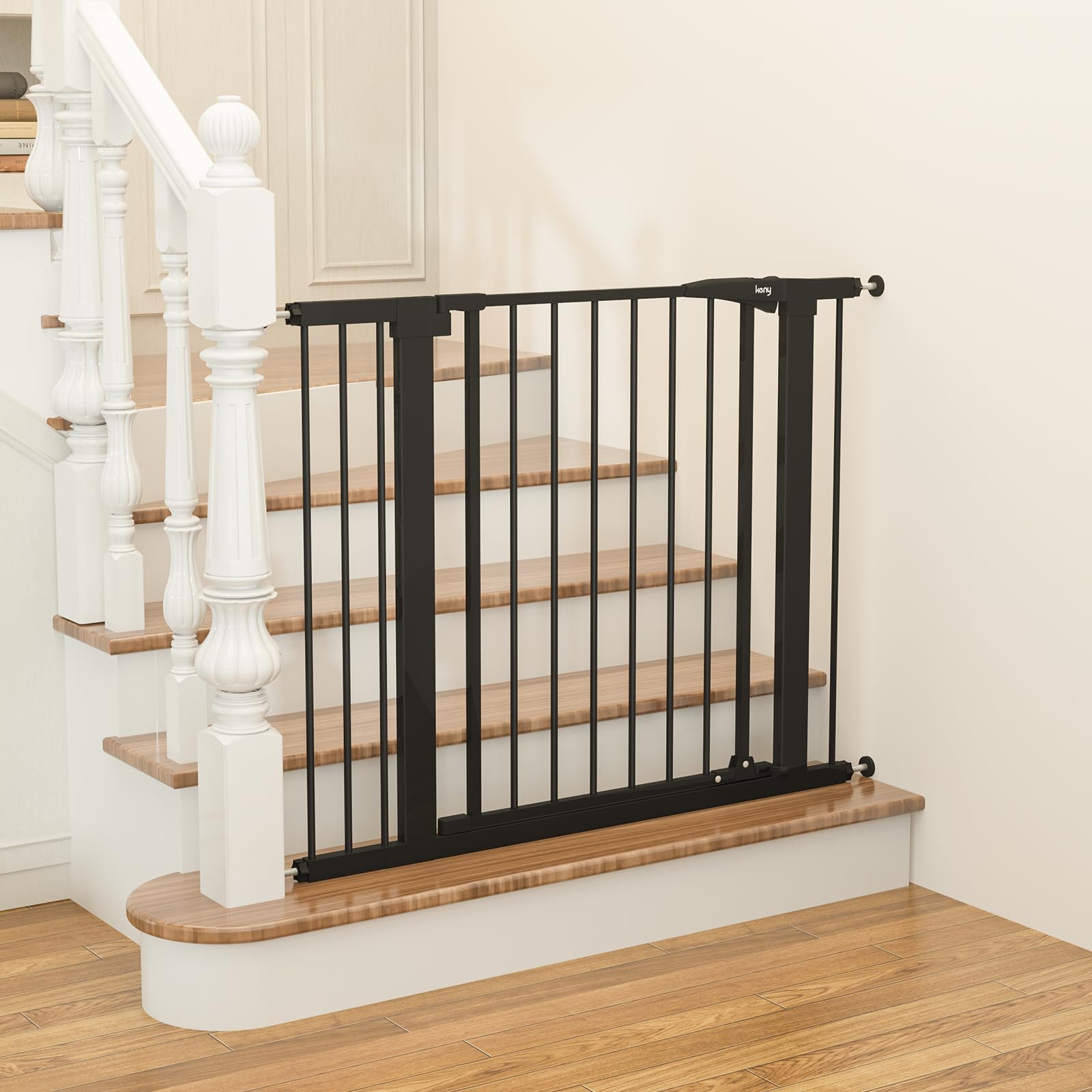 keny 30"-40.5" Baby Gate for Stairs, Auto Close Dog Gate with 21.1" Large Opening Walk Thru Door, Pressured Mounted Easy Install Pet Gate, 30" Tall, Grey