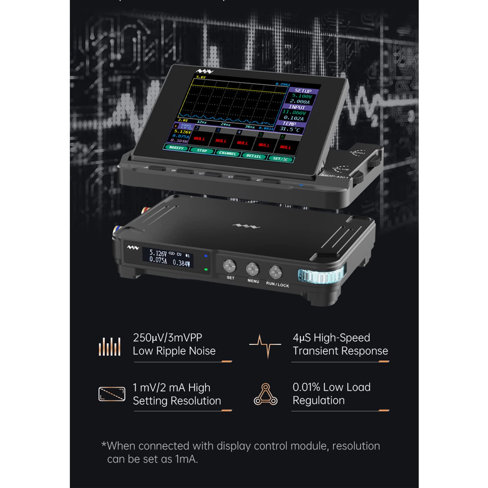 SainSmart MDP-XP2 Mini Digital Programmable Power Supply Set with 30V/10A 300W 2.4G Wireless Connection, 2.8 Inch TFT Screen