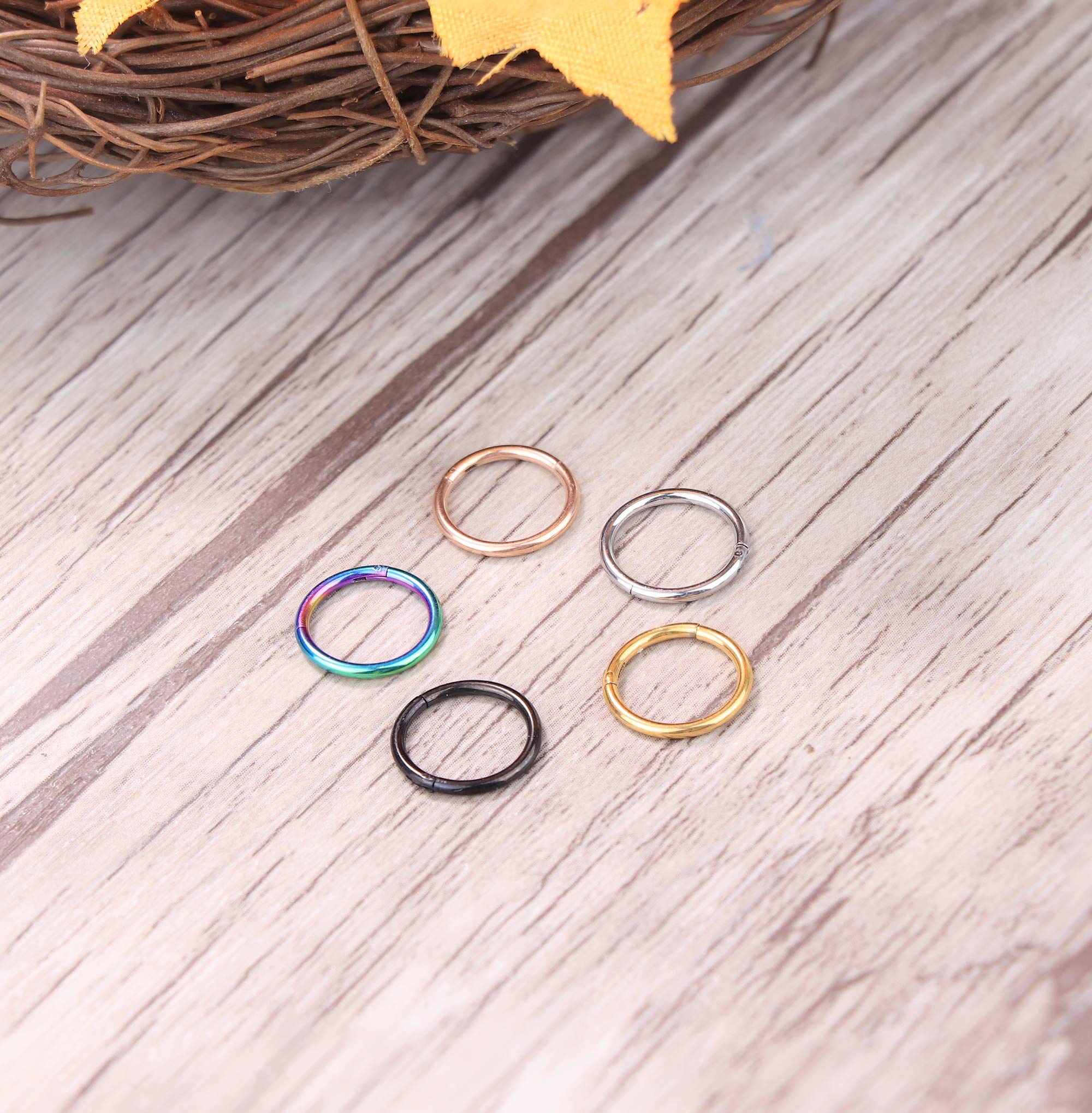 Jstyle 10Pcs 18G Stainless Steel Hinged Clicker Segment Nose Rings Hoop Helix Cartilage Daith Tragus Sleeper Earrings 8MM Improved