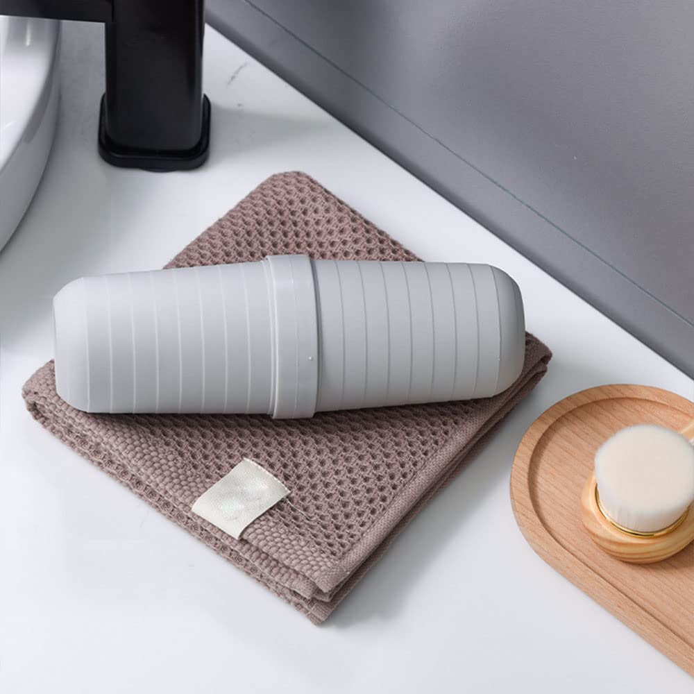 Vitbunana Travel Toothbrush Cup Case,Couple Toothbrush Cup, Portable Toothbrush Toothpaste Storage Box, Toothbrush Holder with Lid, Suitable for Bathroom, Travel, Business Trip, Camping, etc (Grey)