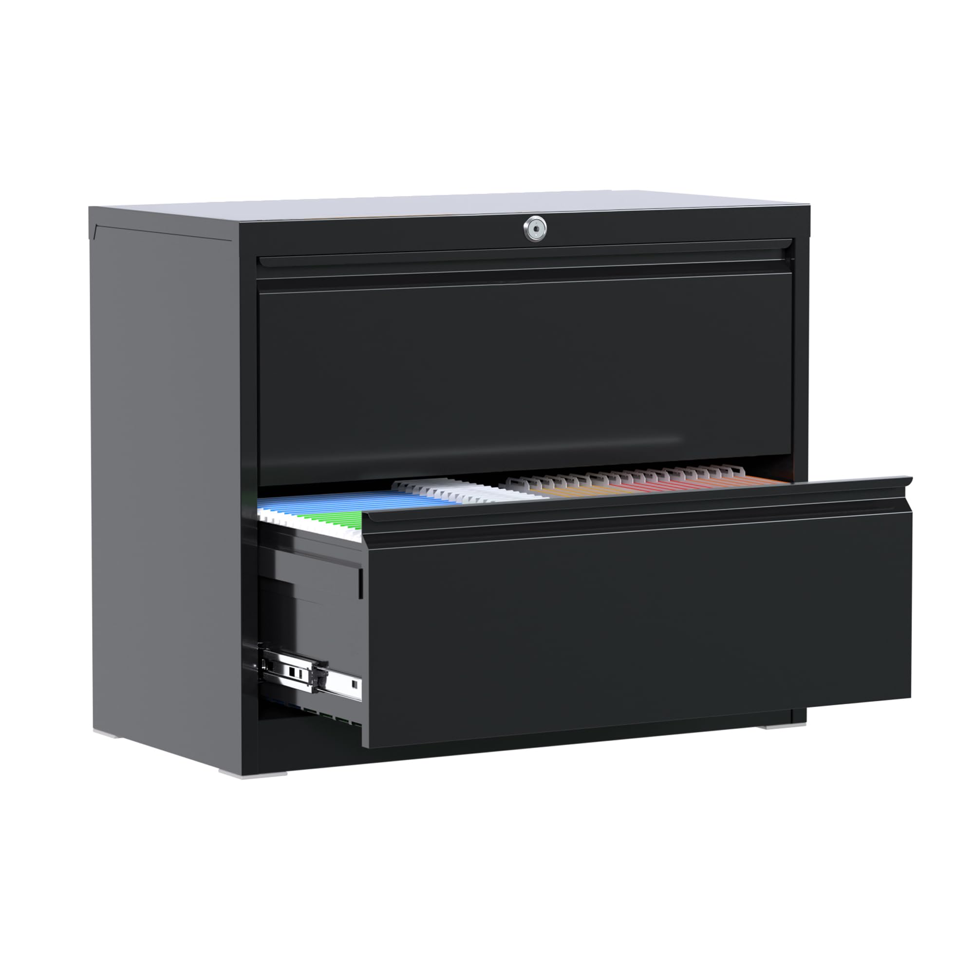 JAORD 2 Drawer Lateral Filing Cabinet, Metal Lateral File Cabinet with 2 Drawers for Letter/Legal Size, Locking File Cabinet, Black Filing Cabinet with Lock for Home Office, Assembly Required(Black)