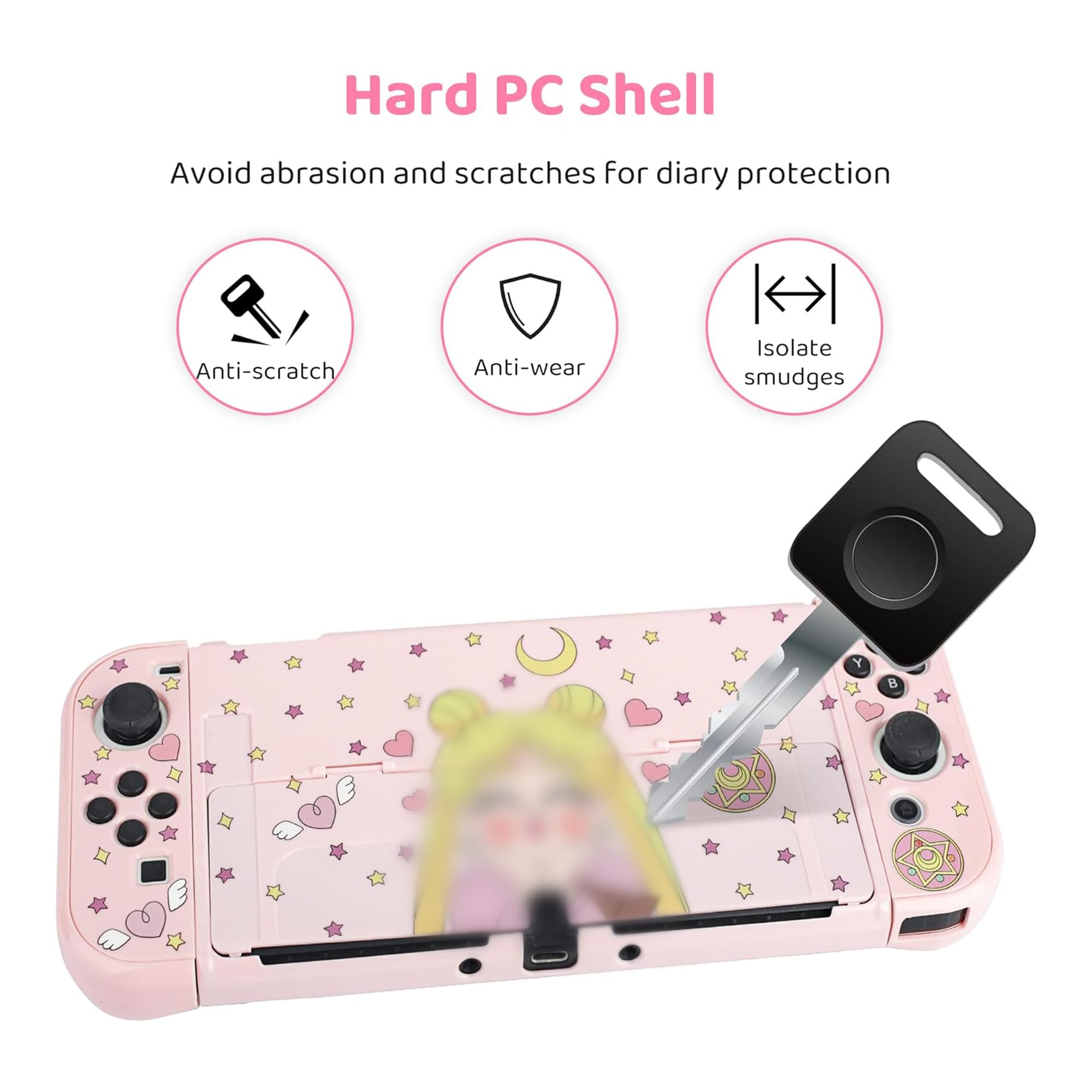 RHOTALL Pink Protective Case for Nintendo Switch OLED with Cute Girl Pattern, Anime Theme Cover Case Compatible with Switch OLED and Joycon Controller with Screen Protector and 4 Thumb Caps