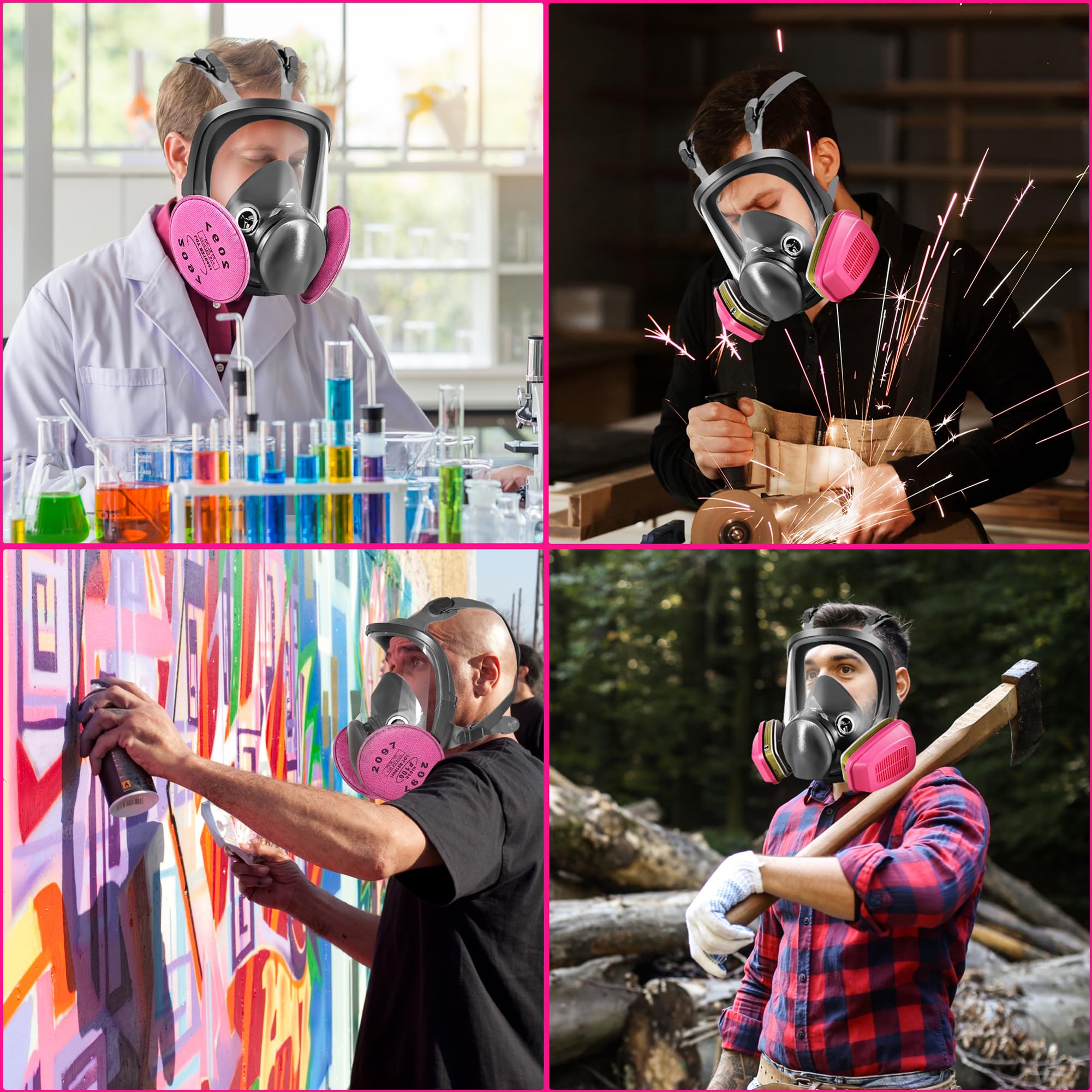 VITIJY Full Face Respirator Mask - 6800 Reusable Gas Mask with Filters 60923 & 2097 for Painting, Mechanical Polishing, logging, Welding, Dust, Sanding & Cutting