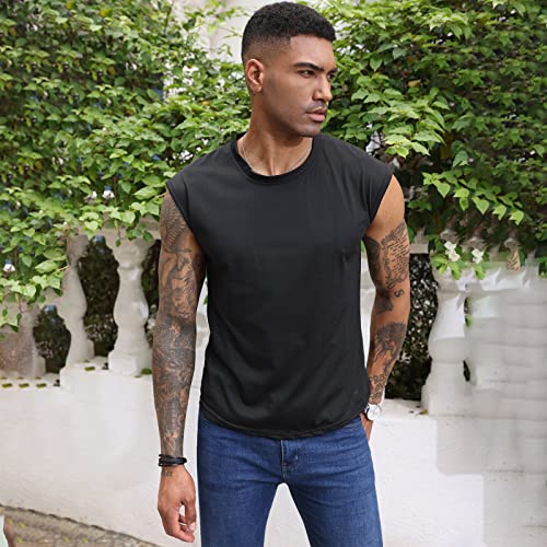 Men's Workout Tank Tops Sleeveless Muscle Cut Off Shirts Bodybuilding Gym Shirt Black