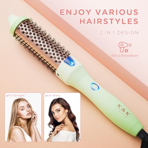K&K Thermal Brush, 1.25 Inch Heated Round Brush, Professional Heated Curling Ceramic Tourmaline Ionic Curling Iron, Hot Styling Volumizing Brush, Dual Voltage